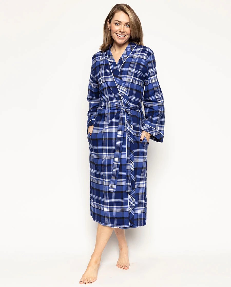 Cyberjammies Riley Navy Checks Long Wrap - Robes & Dressing Gowns ...