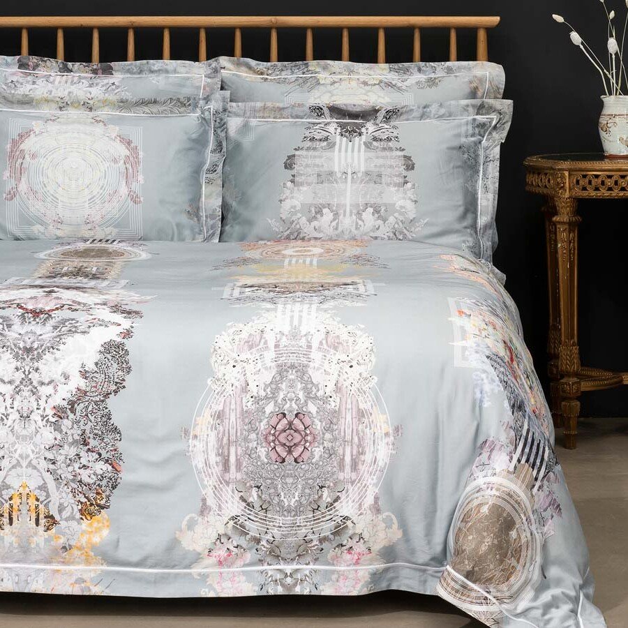 Timorous Beasties Totem Damask Blue Mist Bed Set - Duvet Sets - Barbours
