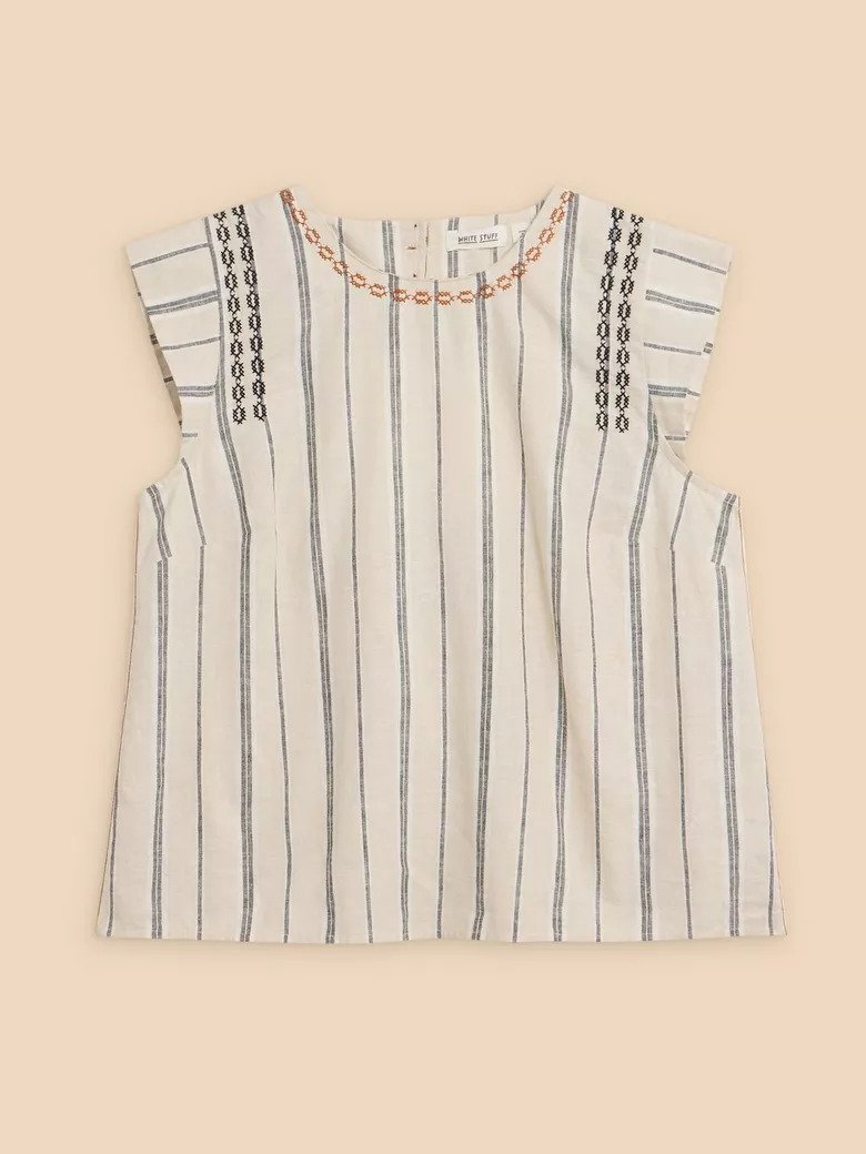 White Stuff Carla Stripe Linen Blend Top - Tops - Barbours