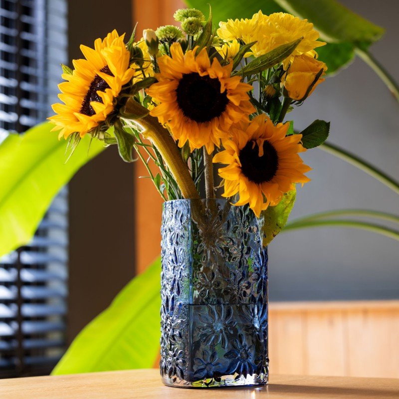 Dartington Botanical Ink Blue Triangular Vase - Vases - Barbours